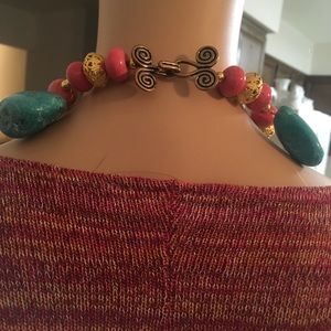 Jewelry | Matrix Turquoise Rose Howlite Brass Necklace 15 In | Poshmark